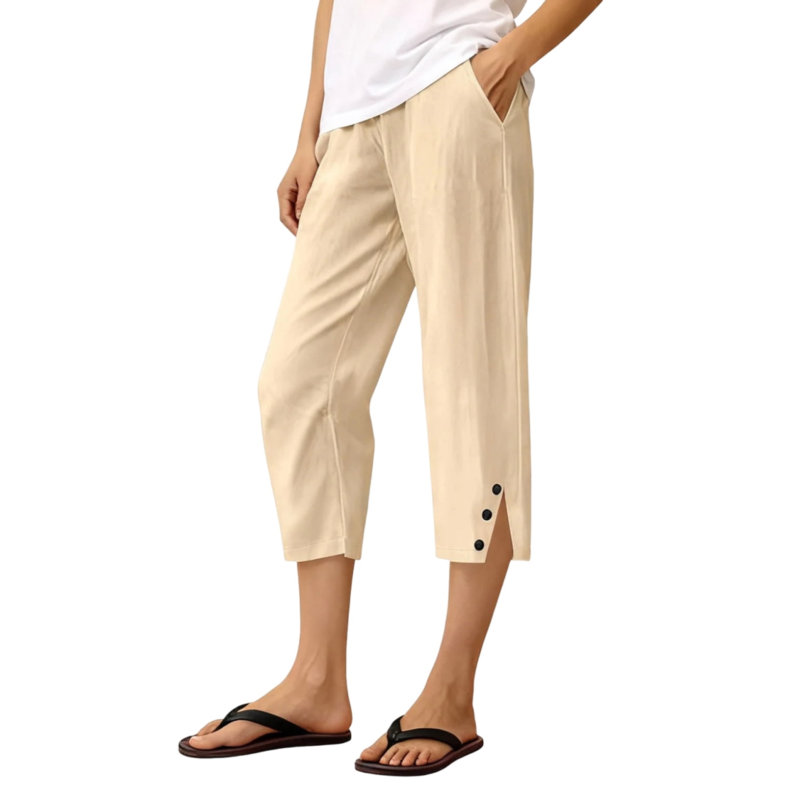 Cropped Linen Pants Women High Waisted Straight Wide Leg Loose Causal ...