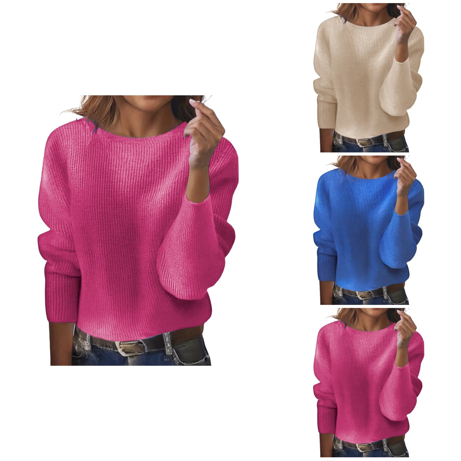 Cropped Loose Knit Pullover Sweater for Women – Long Sleeve, Soft ...