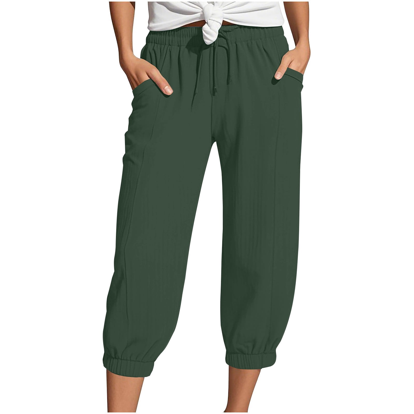 Cropped Pants For Women Linen Wide Leg Casual Loose High Waist Lounge ...