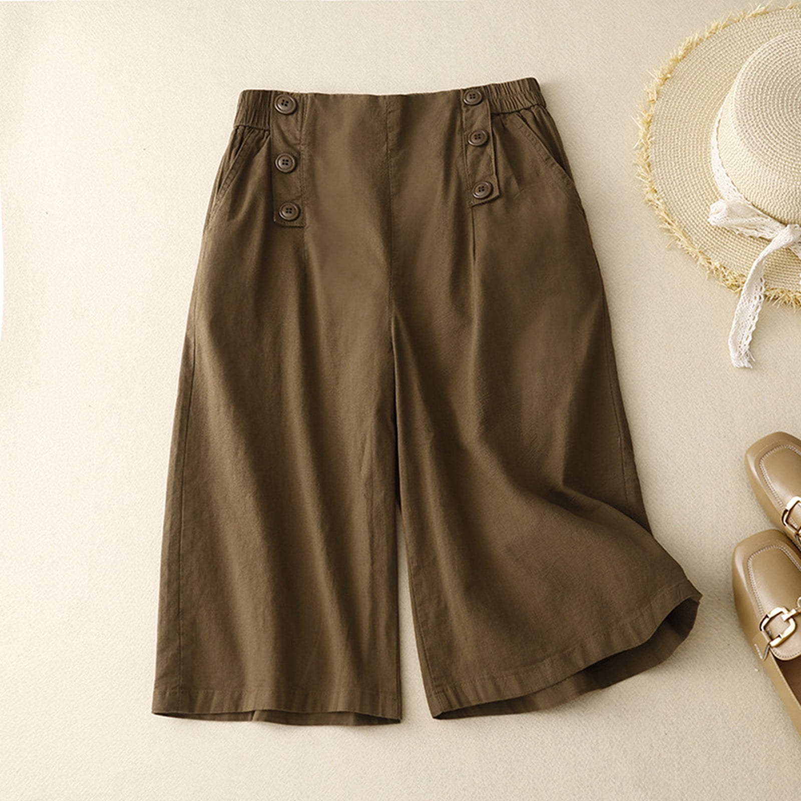 Cropped Pants Women's Summer High Waisted Slim Wide Leg Slacks Thin ...