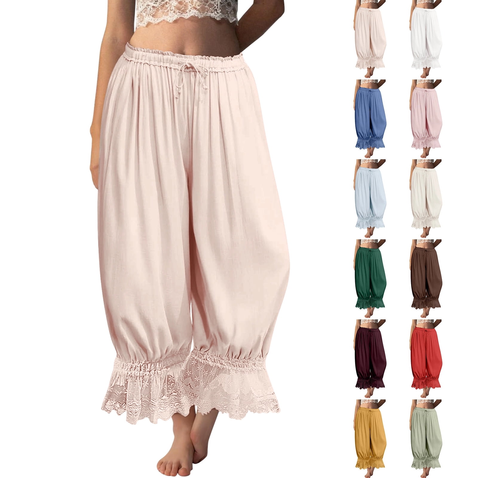 Cropped Pants for Women High Waisted Lace Ruffle Wide Leg Pants Summer ...