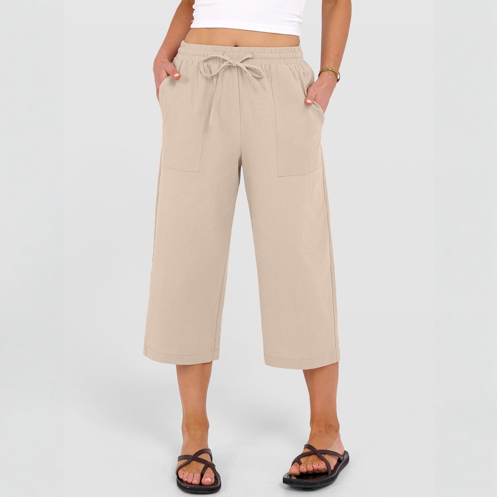 Cropped Pants for Women Spring Summer Loose Wide Leg Capri Pants Casual ...