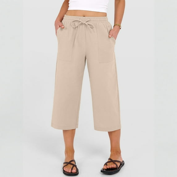 Cropped Pants for Women Spring Summer Loose Wide Leg Capri Pants Casual ...
