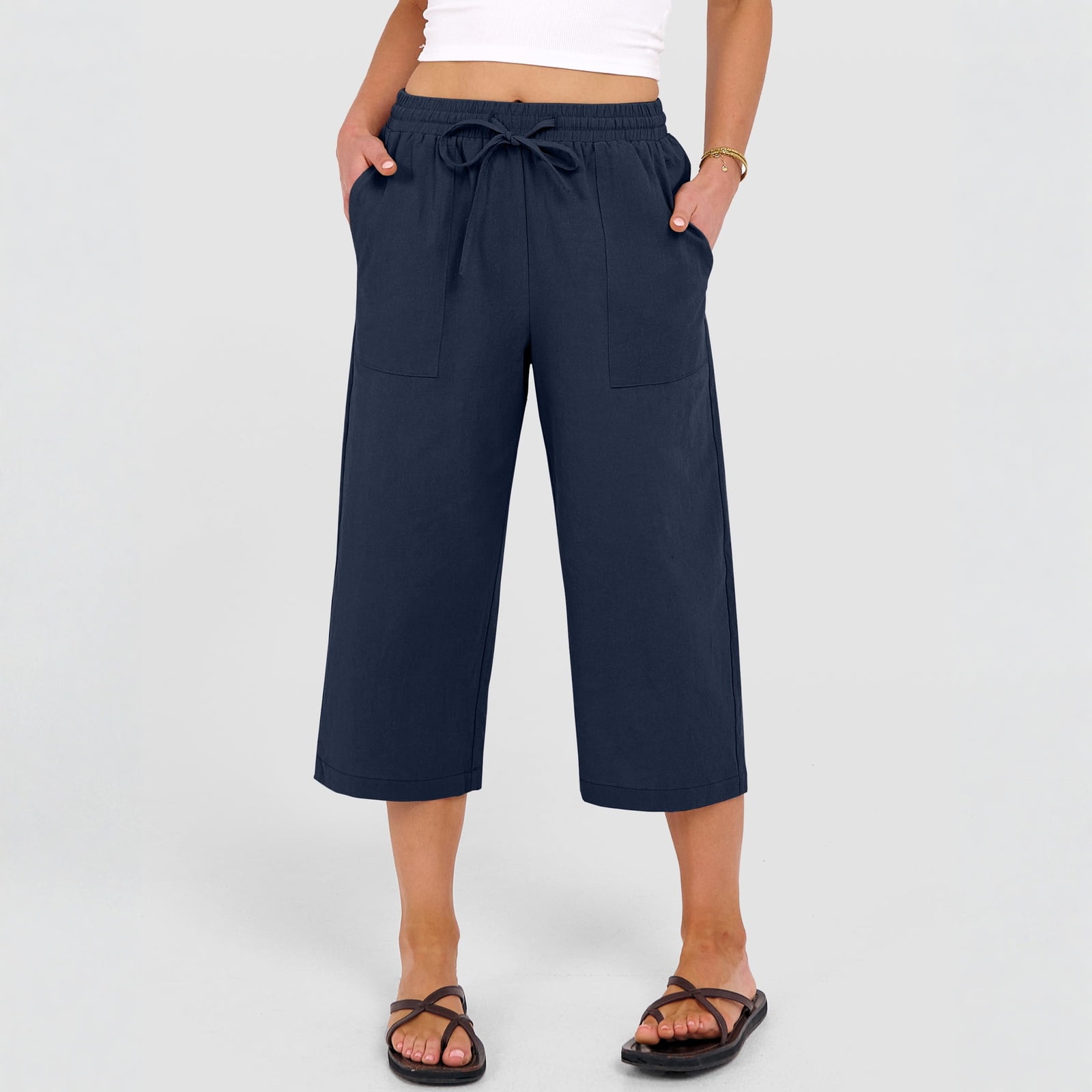 Cropped Pants for Women Spring Summer Loose Wide Leg Capri Pants Casual ...