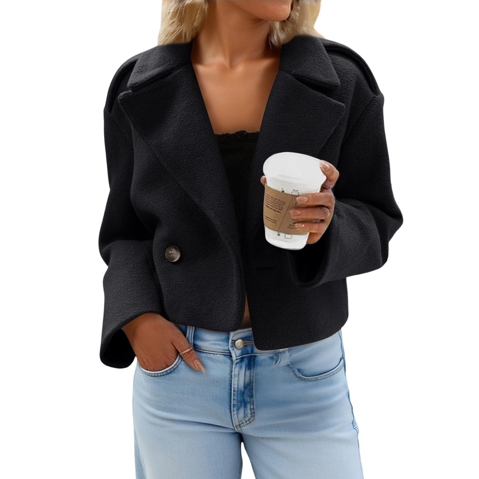 Cropped Pea Coat for Women Fall Winter Wool Blazer Jackets Dressy Short ...
