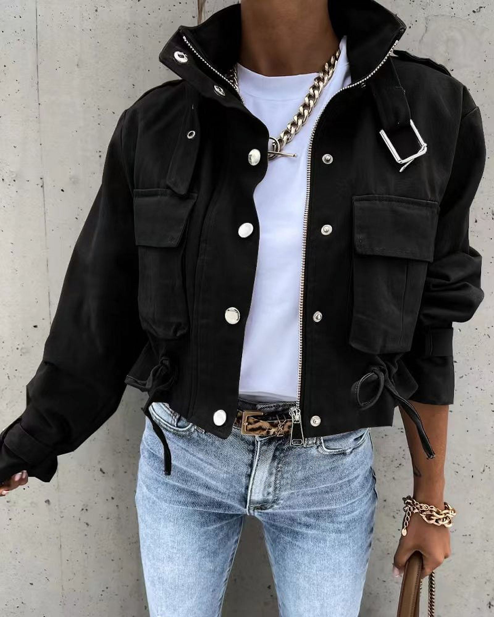 Cropped Retro Style Jacket (M, Black) - Walmart.com