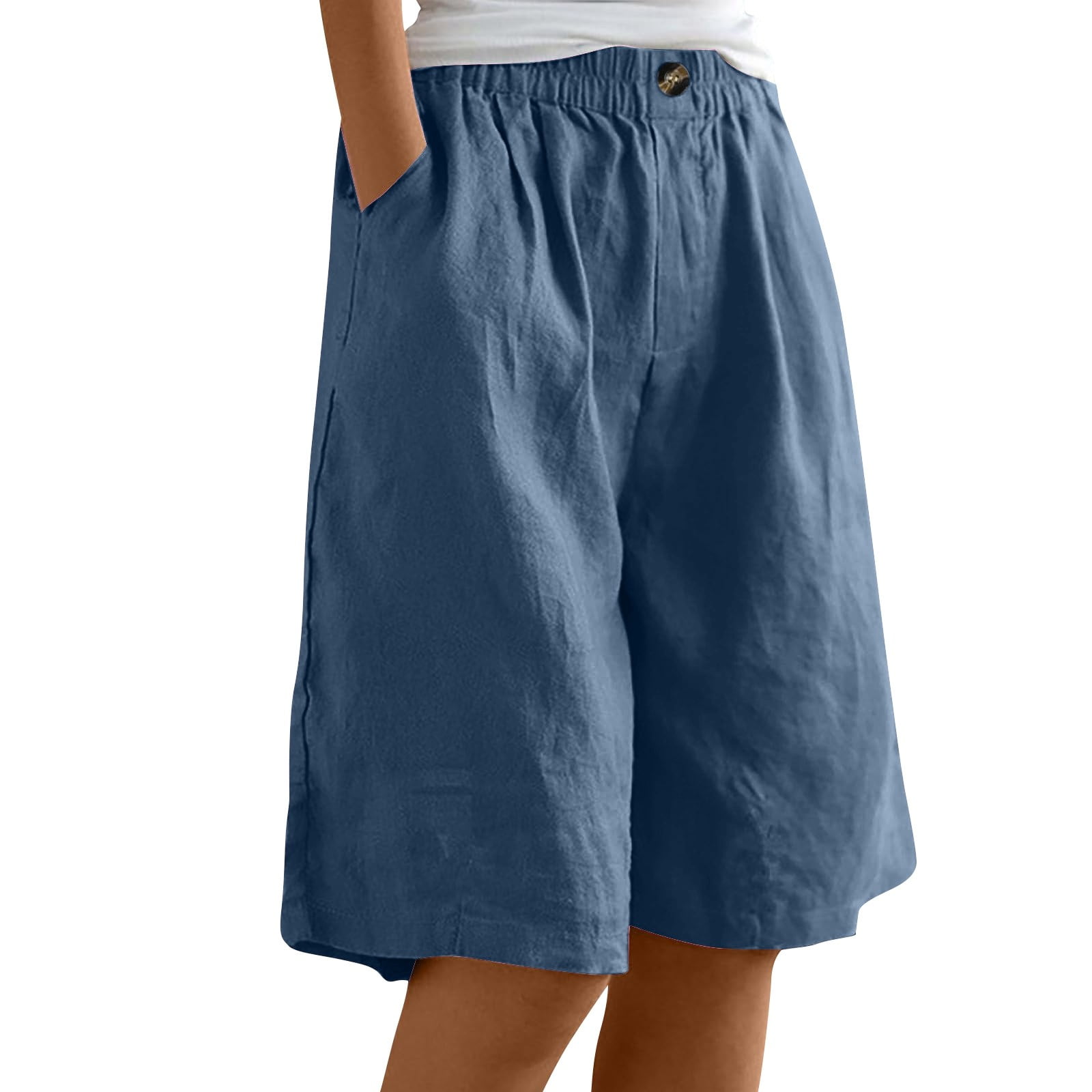 Cropped Shorts for Women Knee Length Linen Bermuda Shorts Baggy Casual ...