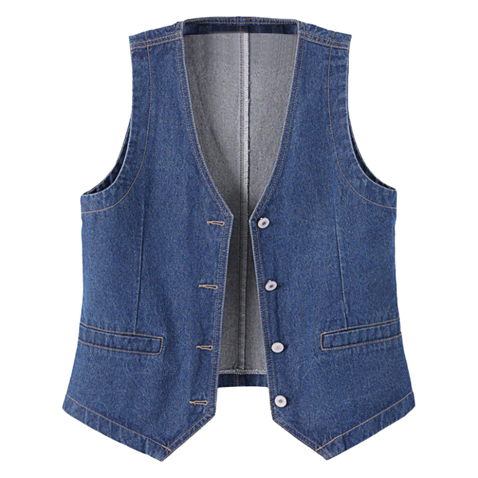 Cropped Slim Women Denim Vest Tops Fashion Sleeveless V Neck Button ...