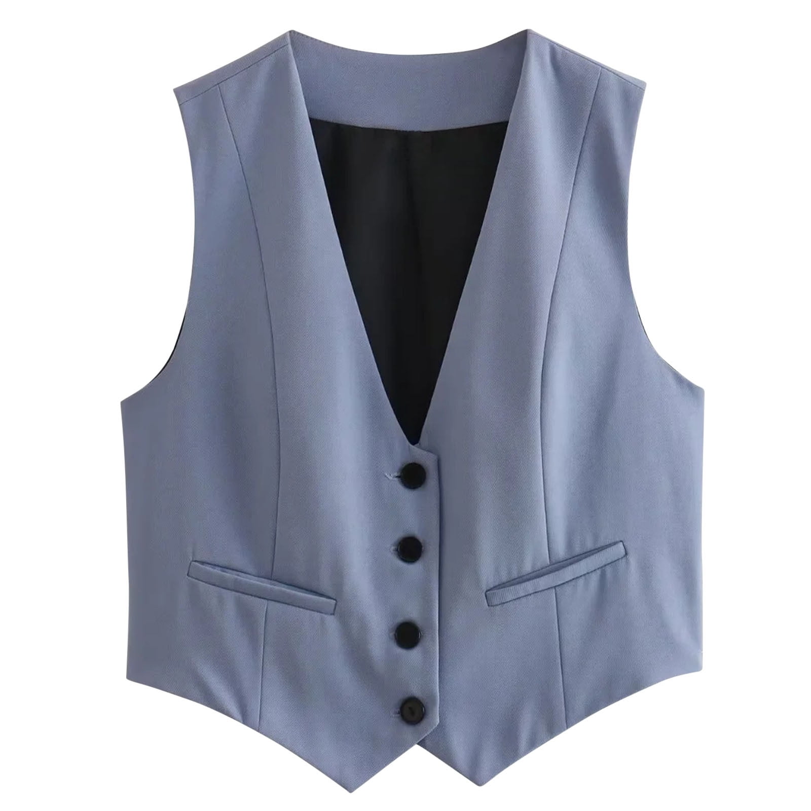 Cropped Suit Vest for Women Button Up Business Casual Dressy Waistcoat ...