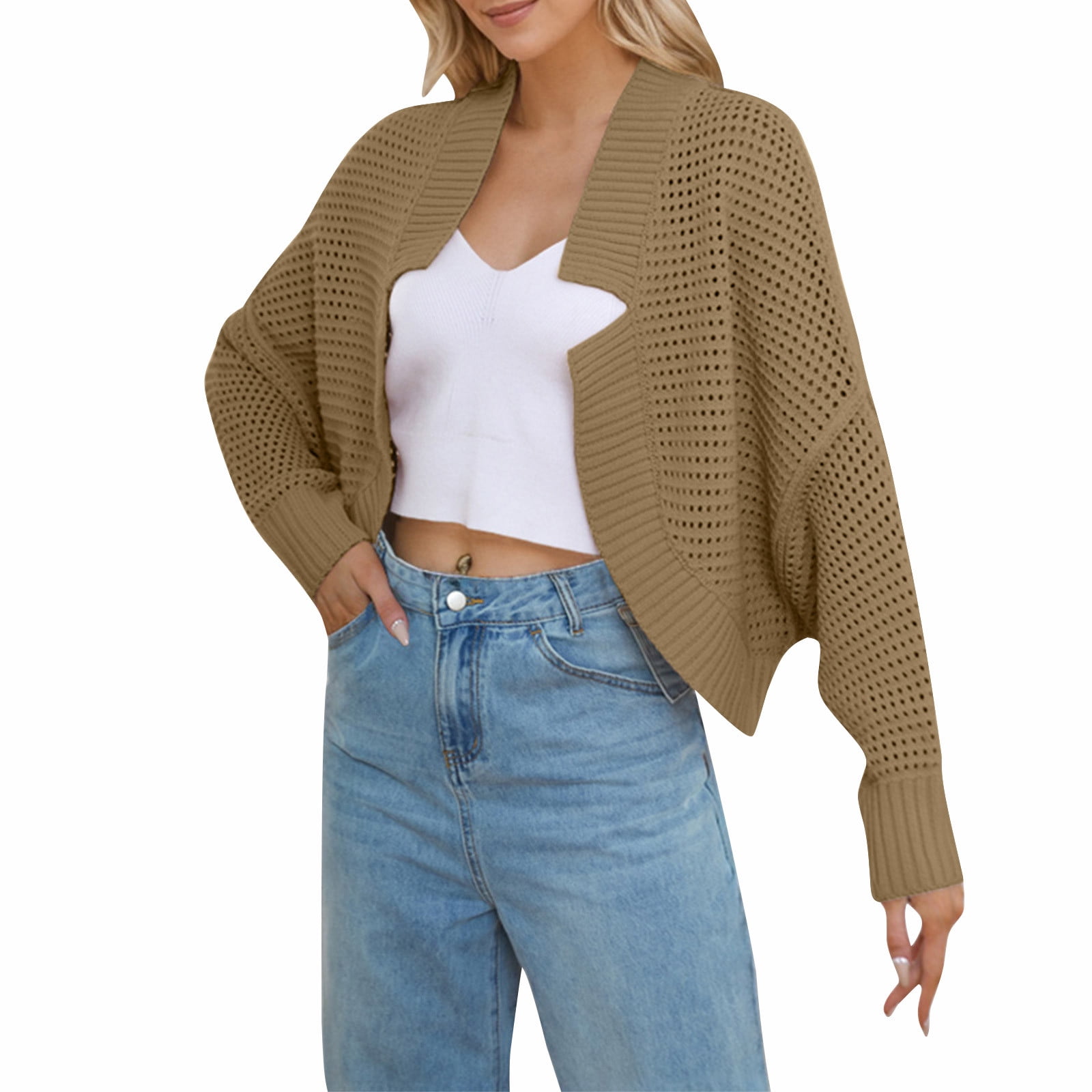 Cropped Sweater Cardigans for Women Elegant Open Front Long Sleeve ...