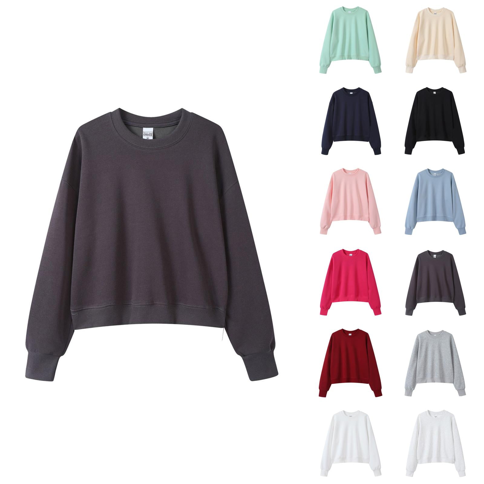 Cropped Sweatshirts for Women 2025 Long Sleeve Crewneck Plain Basic ...