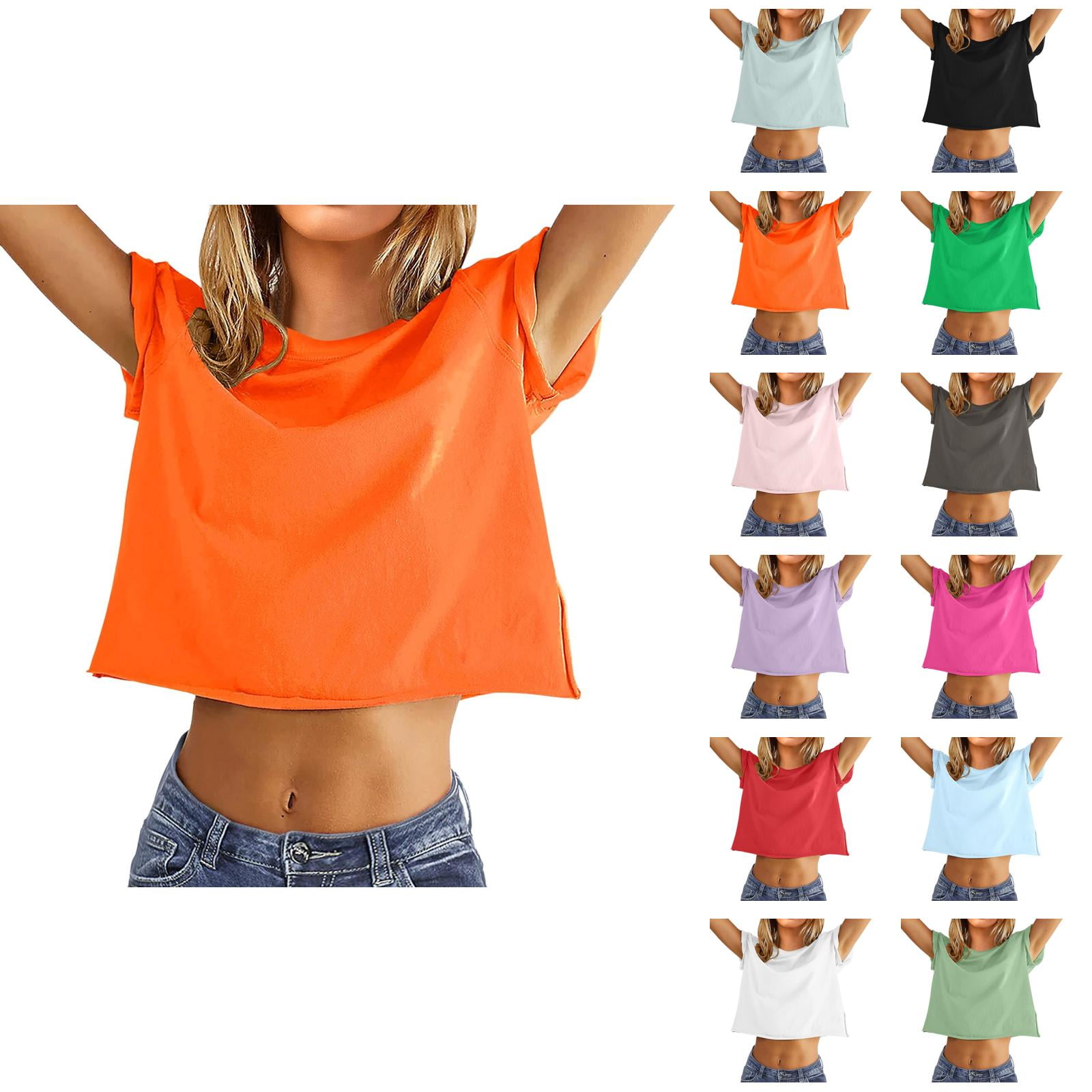 Cropped T Shirts for Women 2025 Summer Short Sleeve Crewneck Casual ...