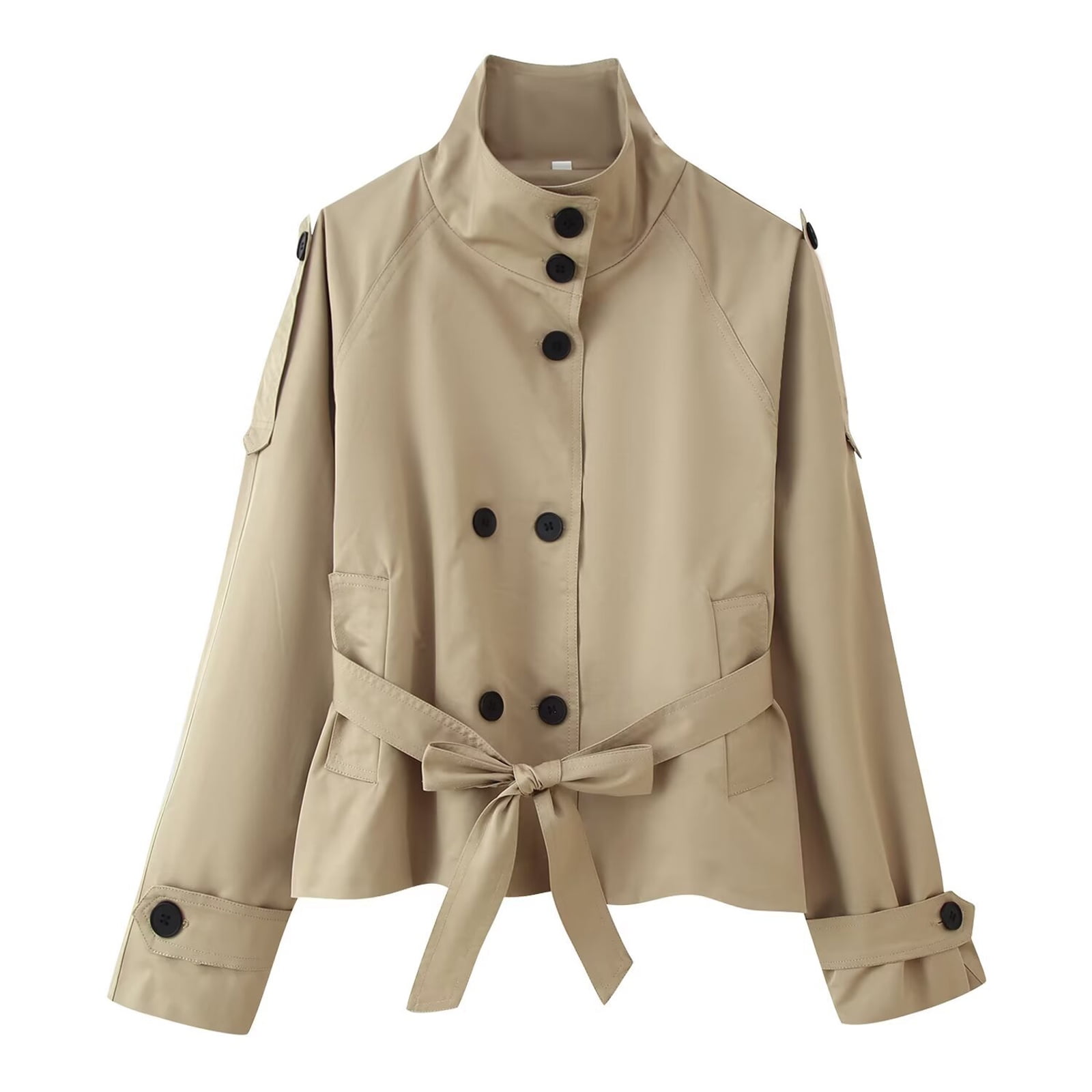Cropped Trench Coat for Women Funnel Neck Double Breasted 2026 Trendy ...