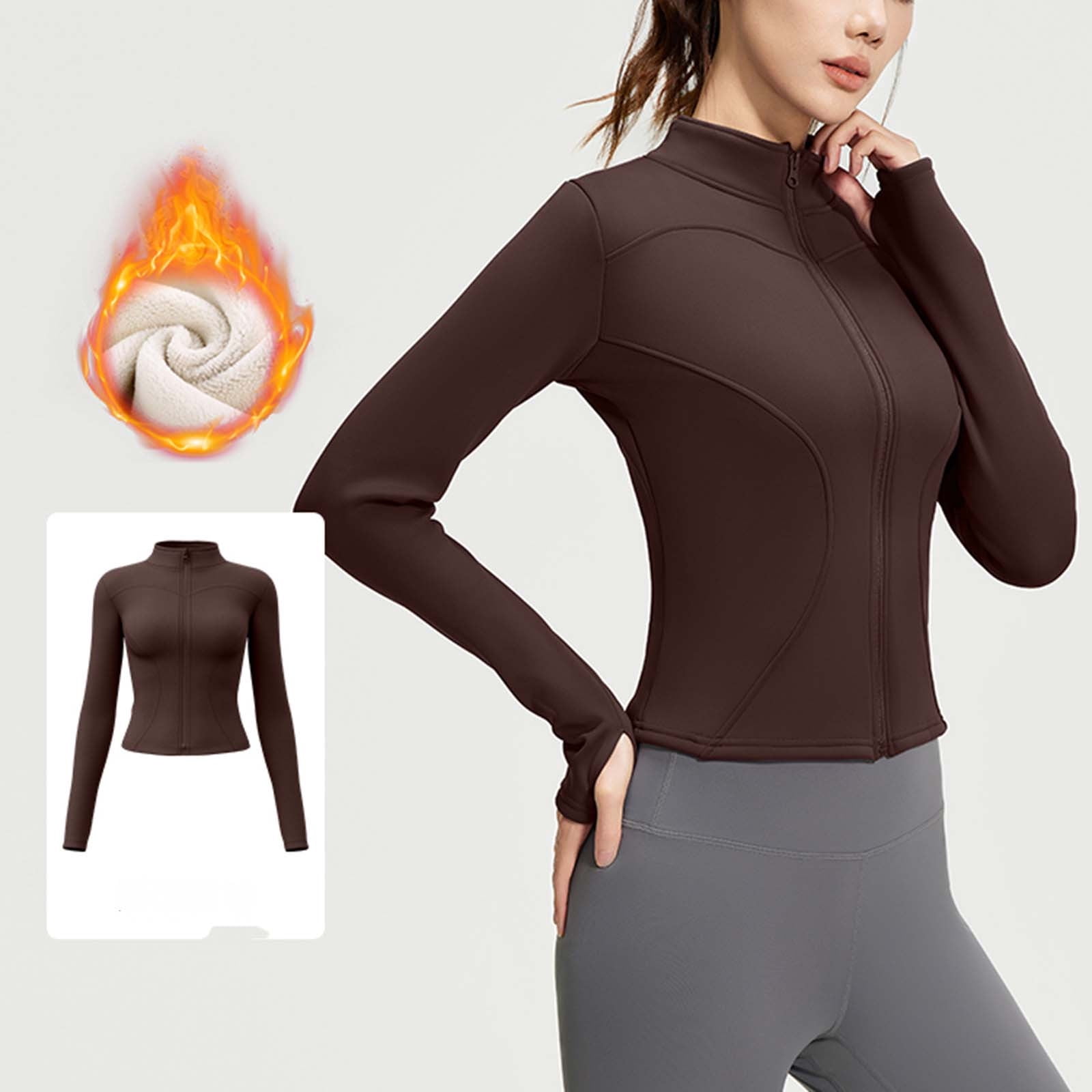 Cropped Workout Jackets for Women Fleece Lined Long Sleeve Zipper High ...
