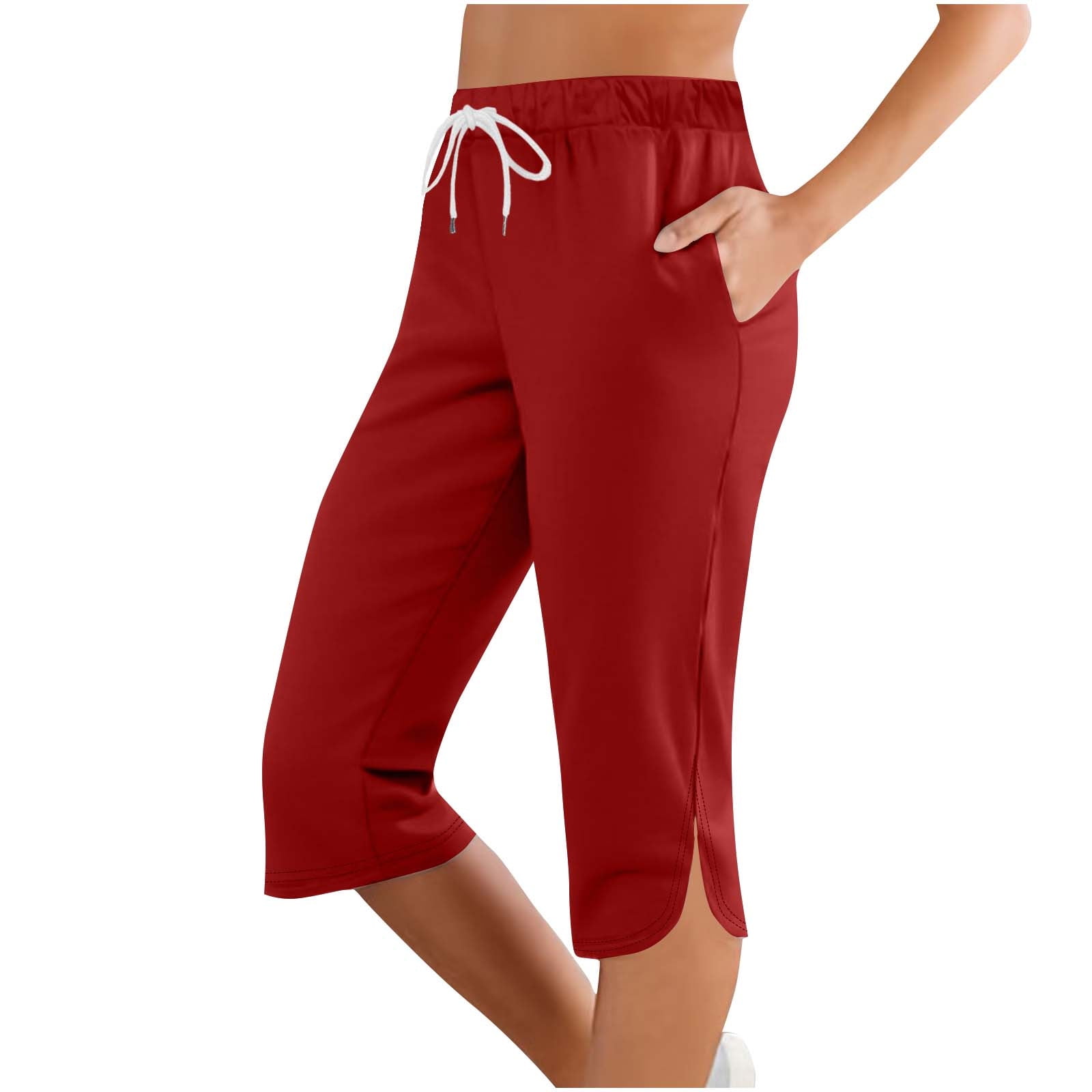 Cropped Yoga Pants for Womens Lace-Up Elastic Waist Joggers Pants Side ...