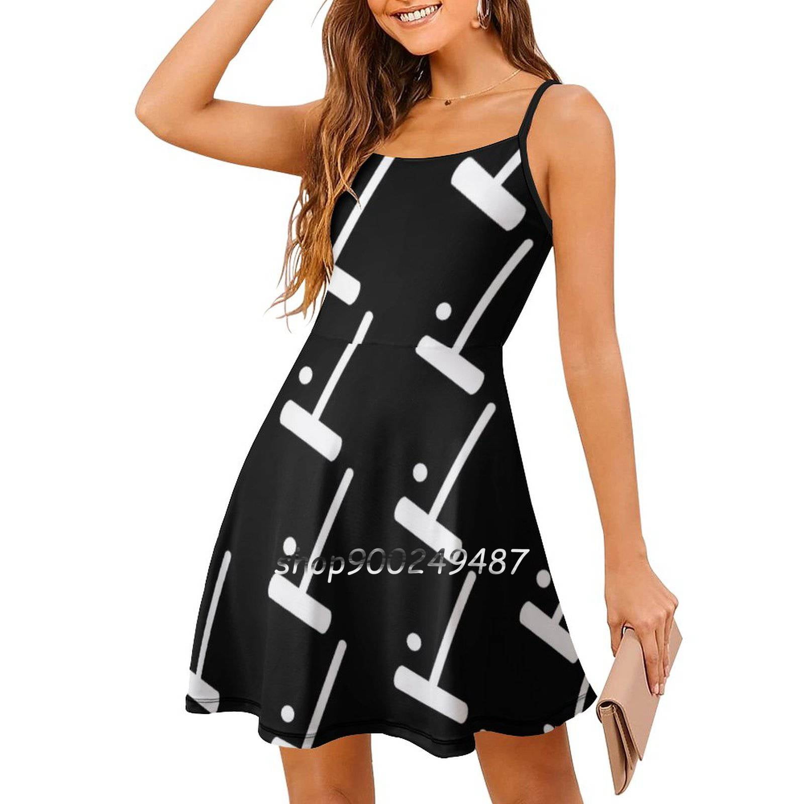 Croquet Mallet And Ball In White Flare Dress Square Neck Dress Elegant ...