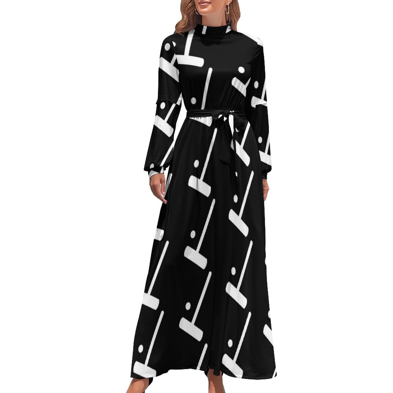 Croquet Mallet and Ball in White Long Dress Dress woman long sleeve ...