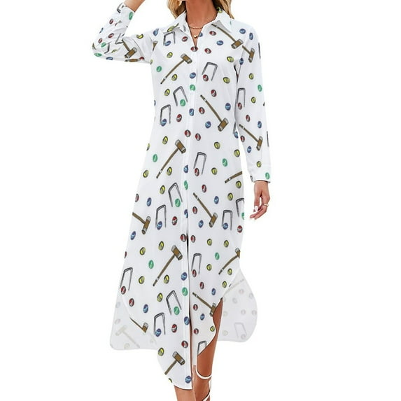 Croquet Pattern Cute Wickets Mallets And Croquet Balls Shirt Dress Long ...