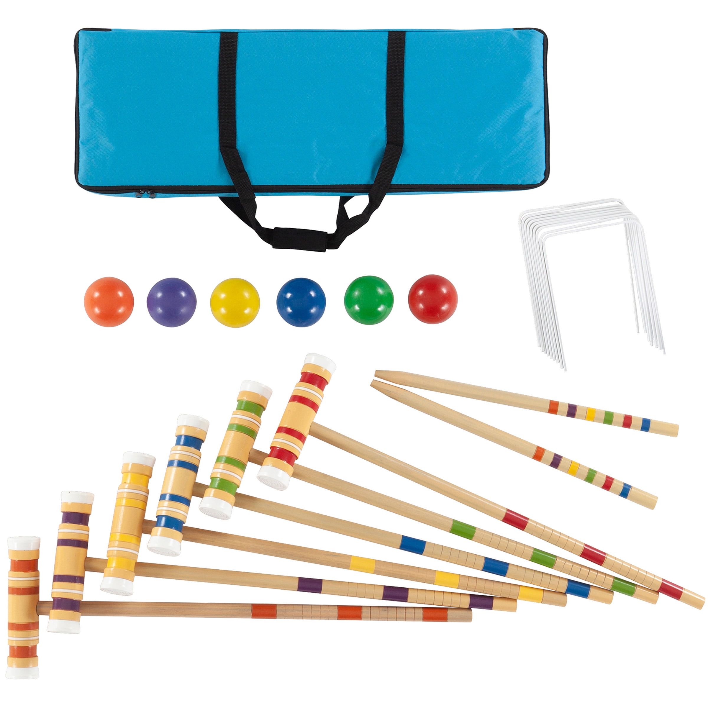 Hey Play 6-Player Croquet Set with Wood Mallets, Balls, Posts, and ...
