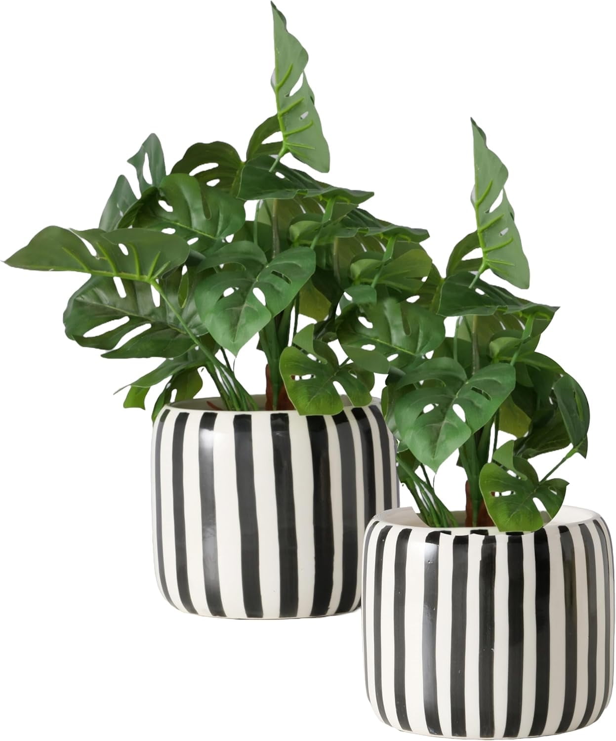 Crosby Street Ceramic Round Pots, Black and White, Festive Stripes ...