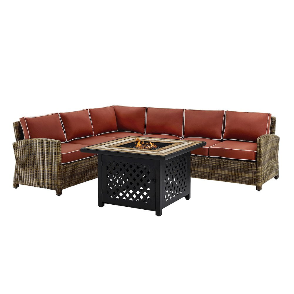 Bradenton 5Pc Outdoor Wicker Sectional Set W/Fire Table Weathered Brown ...