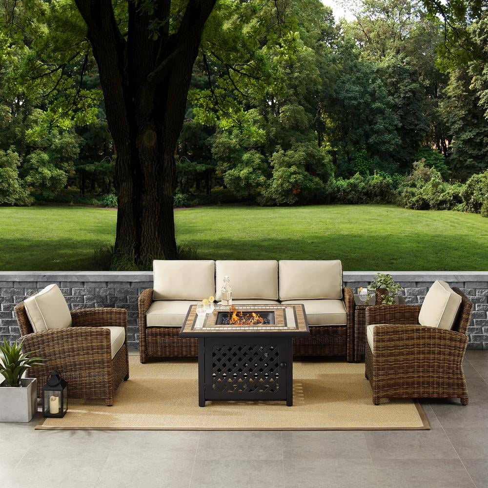 Crosley Furniture Bradenton 5Pc Patio Fabric Fire Pit Sofa Set in Brown ...