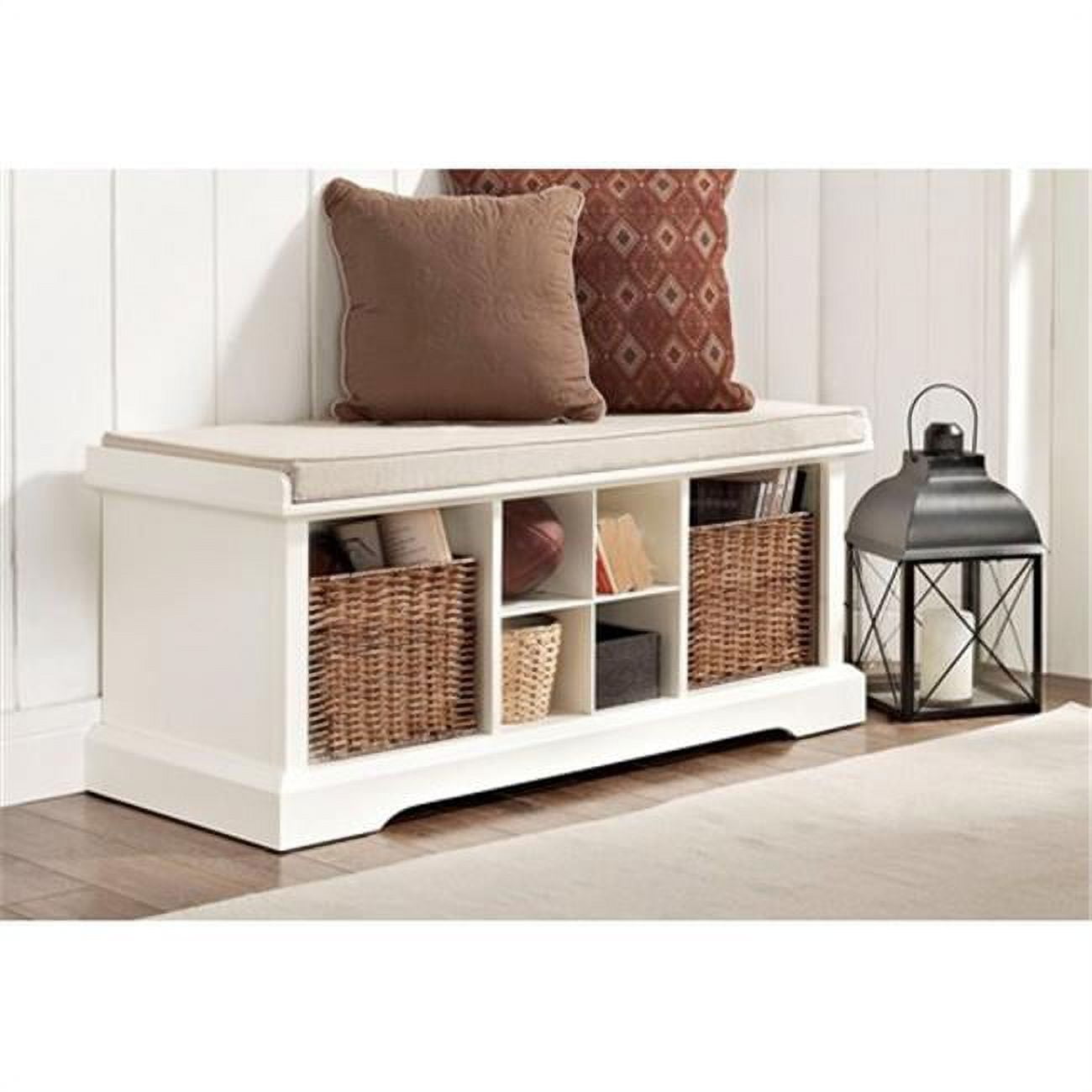 Crosley Furniture Brennan Wood Storage Entryway Bench with Baskets in ...