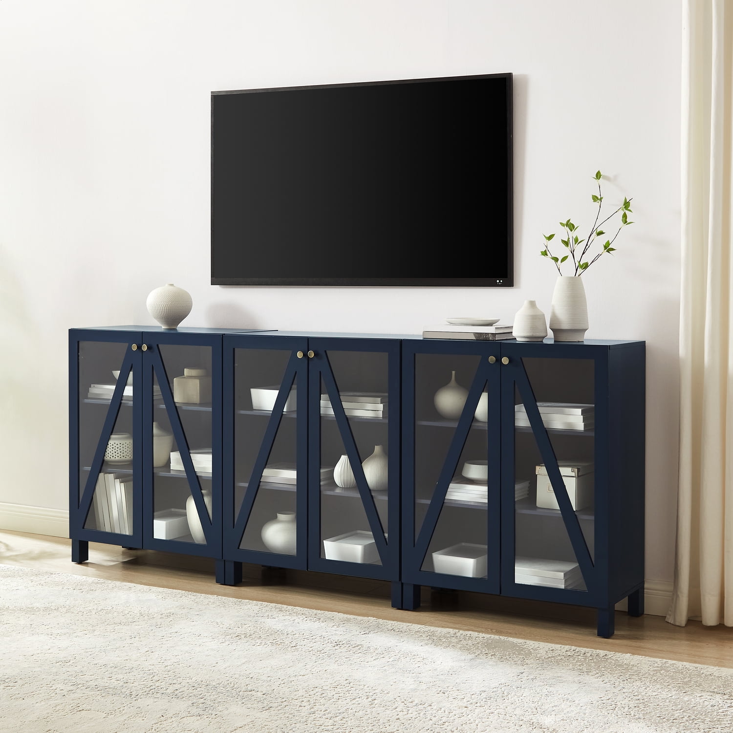 Crosley Furniture Cassai MDF Wood Media Storage Cabinet Set in Navy ...