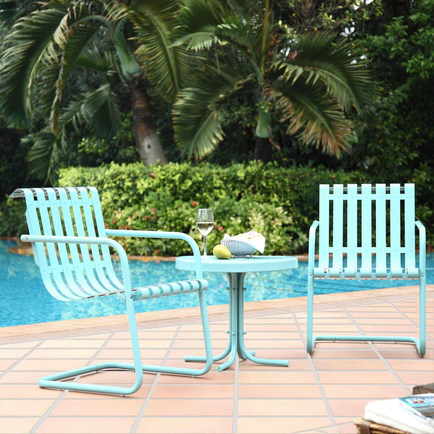 GRACIE 3 PIECE METAL OUTDOOR CONVERSATION SEATING SET - 2 CHAIRS AND ...