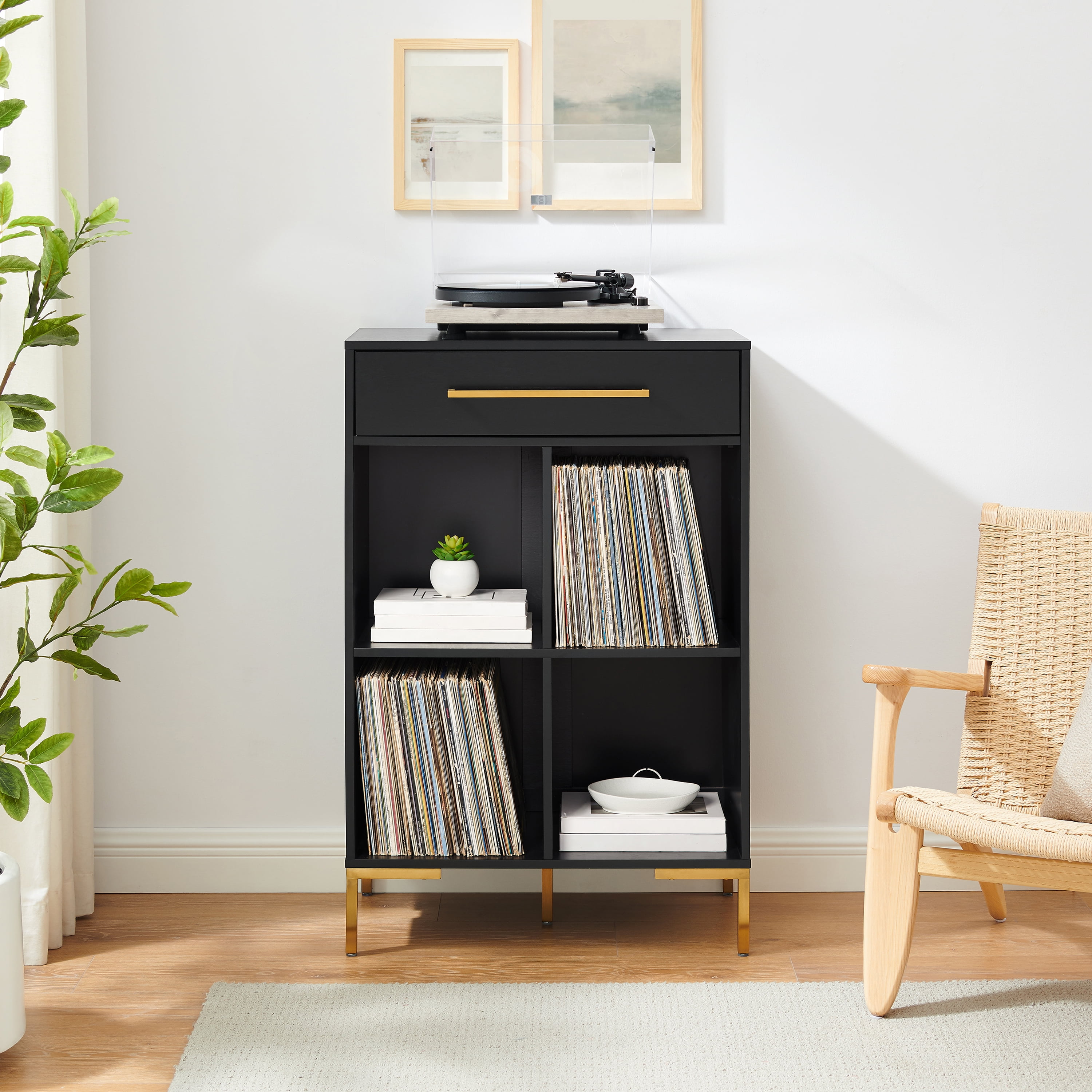 Crosley Furniture Juno Cube Bookcase and Record Player Stand with ...