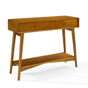 Solid Bamboo 2-Tier Console Table with Drawer Mahogany - Walmart.com