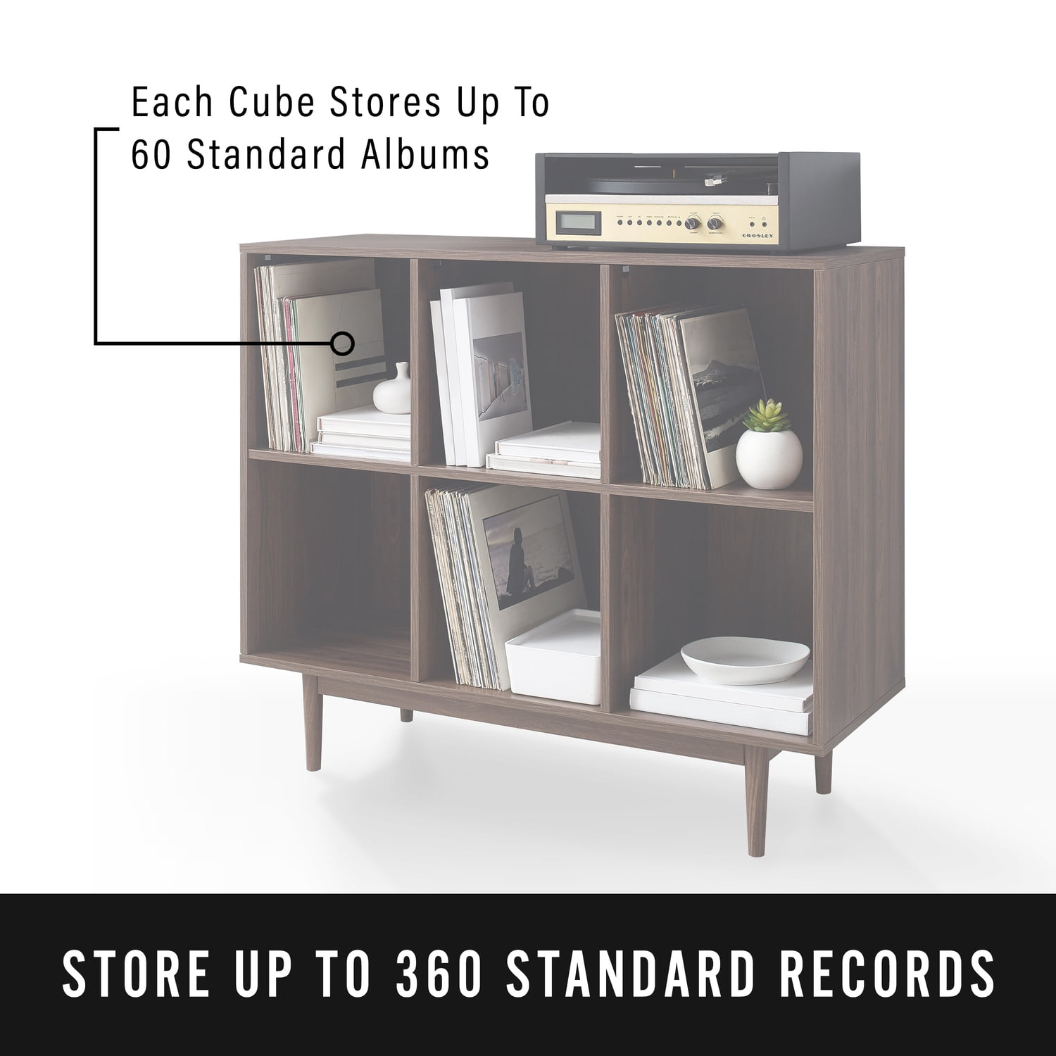 Crosley Furniture Liam 6 Cubby Wooden Record Storage Cube Bookcase in ...
