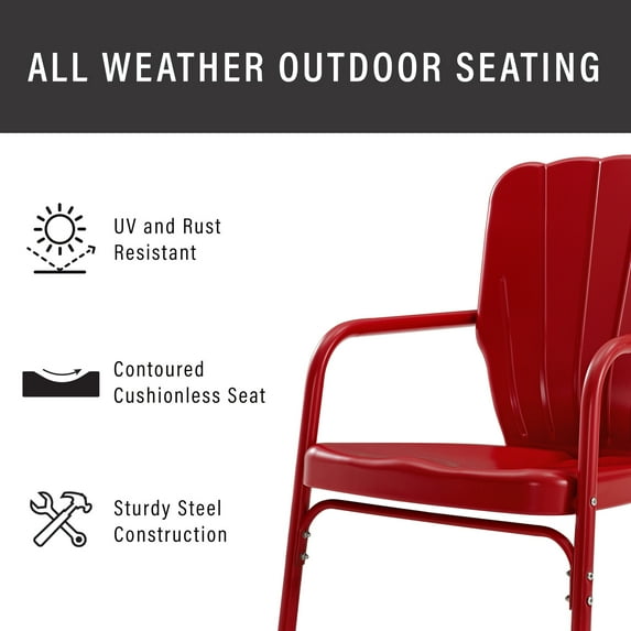 Crosley Furniture Ridgeland Metal Patio Chair in Bright Red Gloss (Set ...