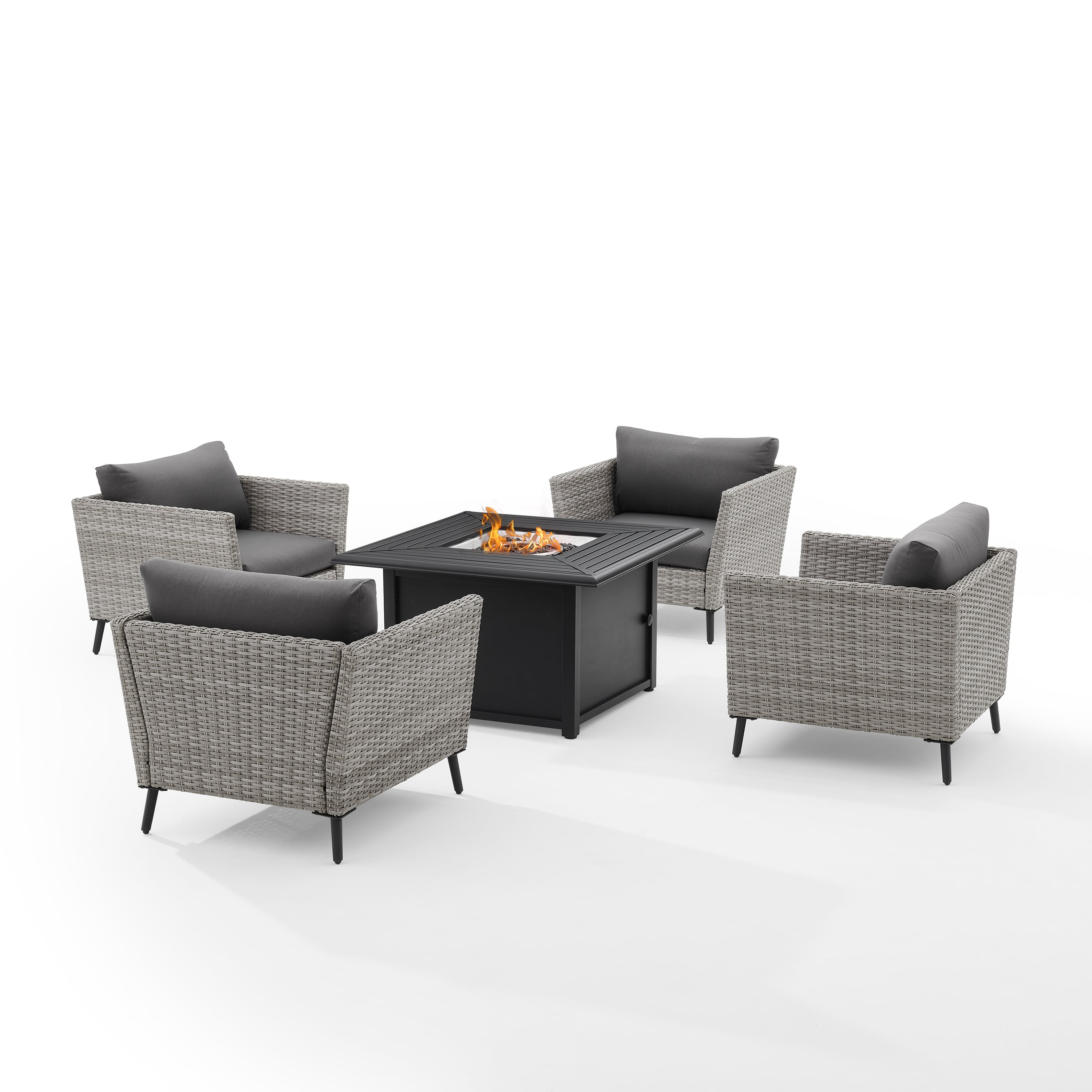 Richland 5Pc Outdoor Wicker Conversation Set W/Fire Table Gray/Black ...