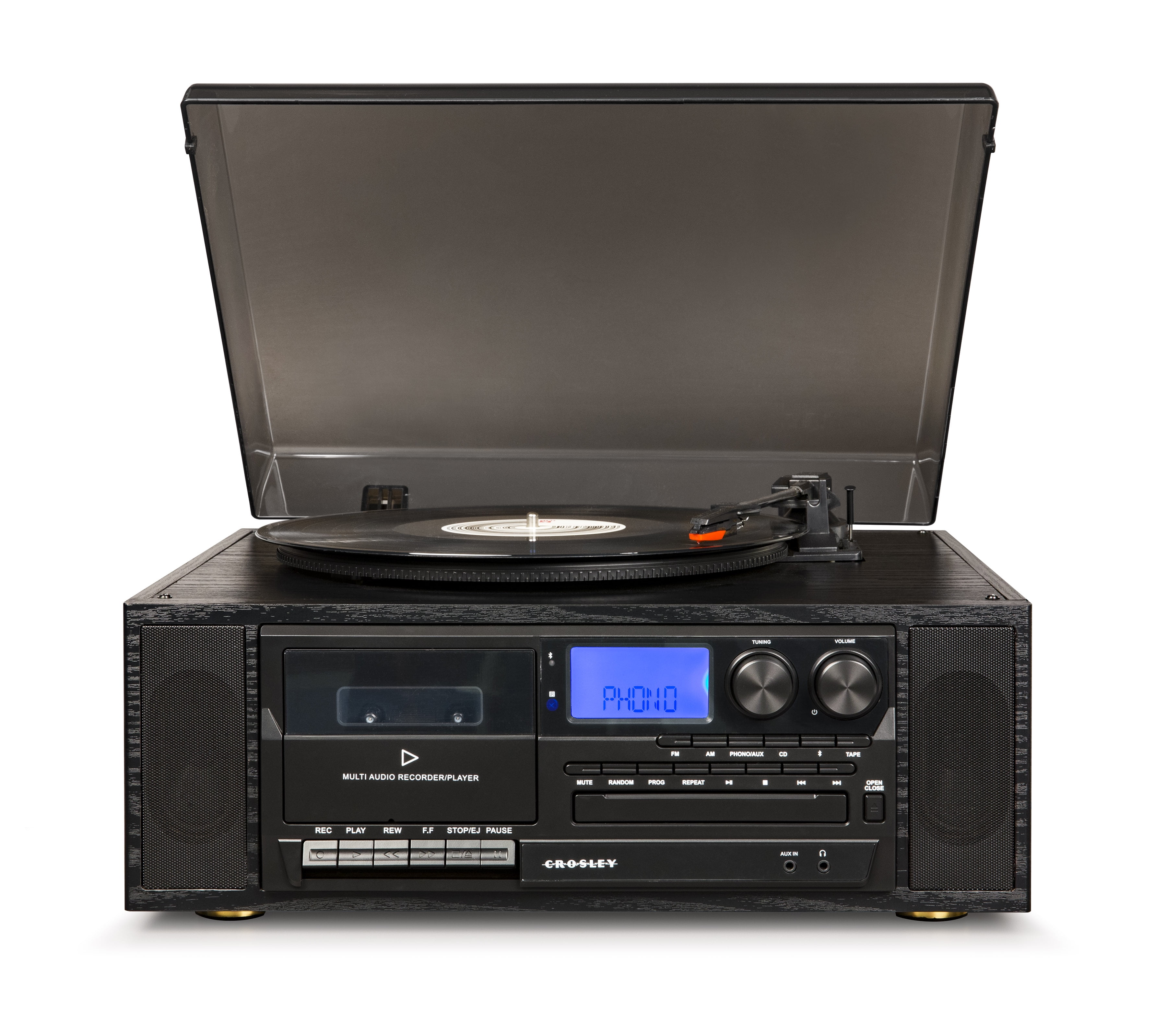 Crosley Ridgemont 8-in-1 Vinyl Record Player with Cassette Player ...