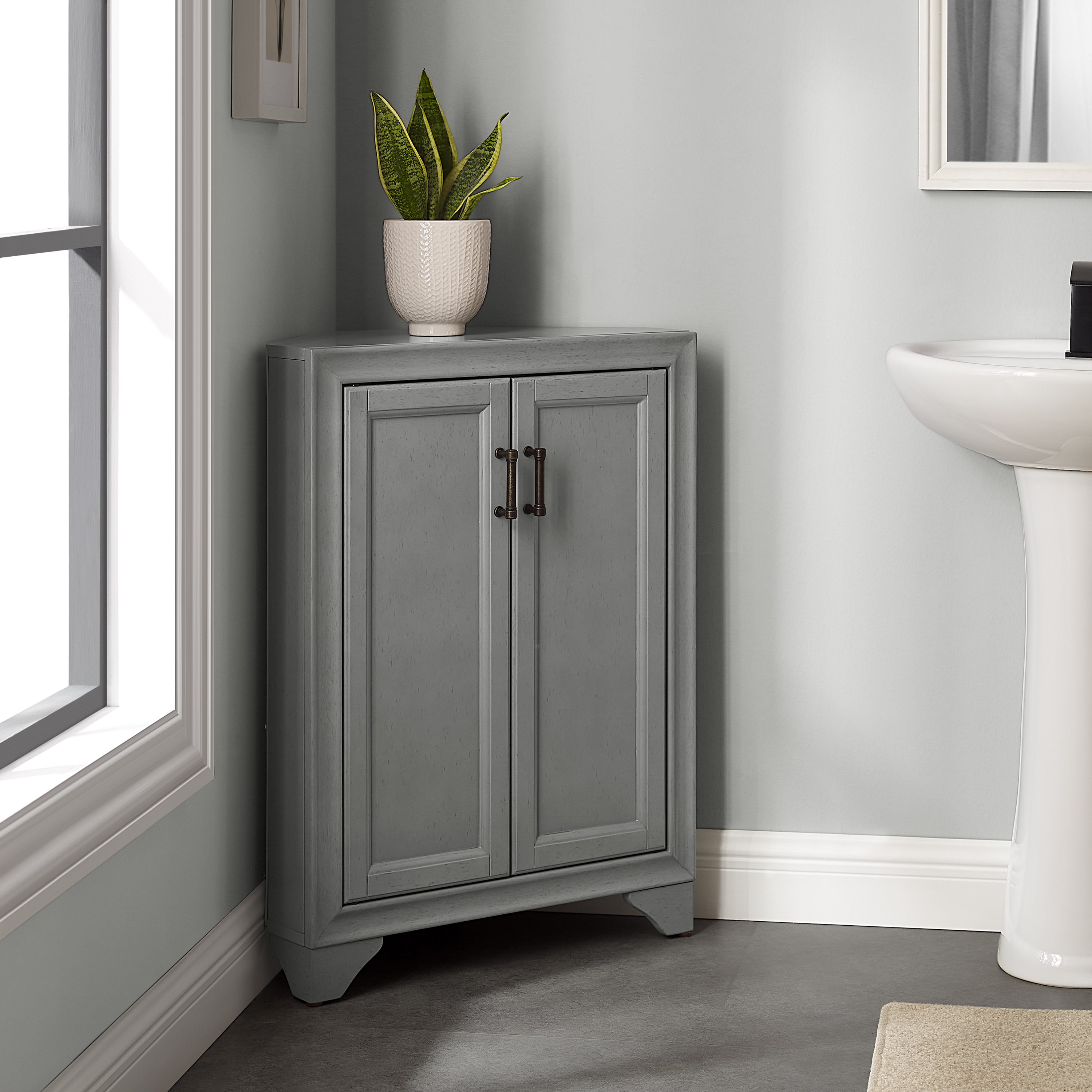 Crosley Tara Corner Storage Cabinet Distressed Gray - Walmart.com