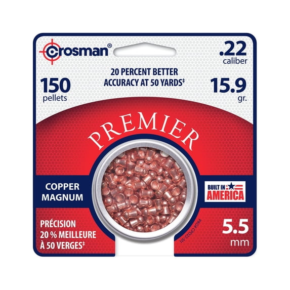 Crosman Copper Magnum Domed Pellet for Airguns, .22 Caliber, 14.4 Grain ...