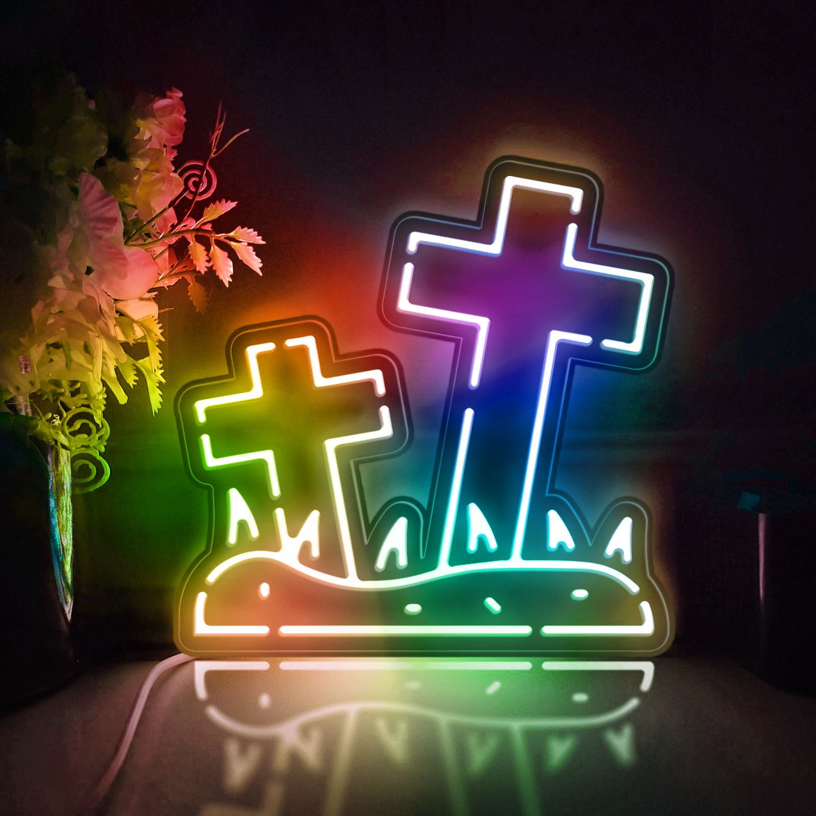 Cross And Tombstone Led Light Box, Dimmable Neon-Like Light Signs USB ...