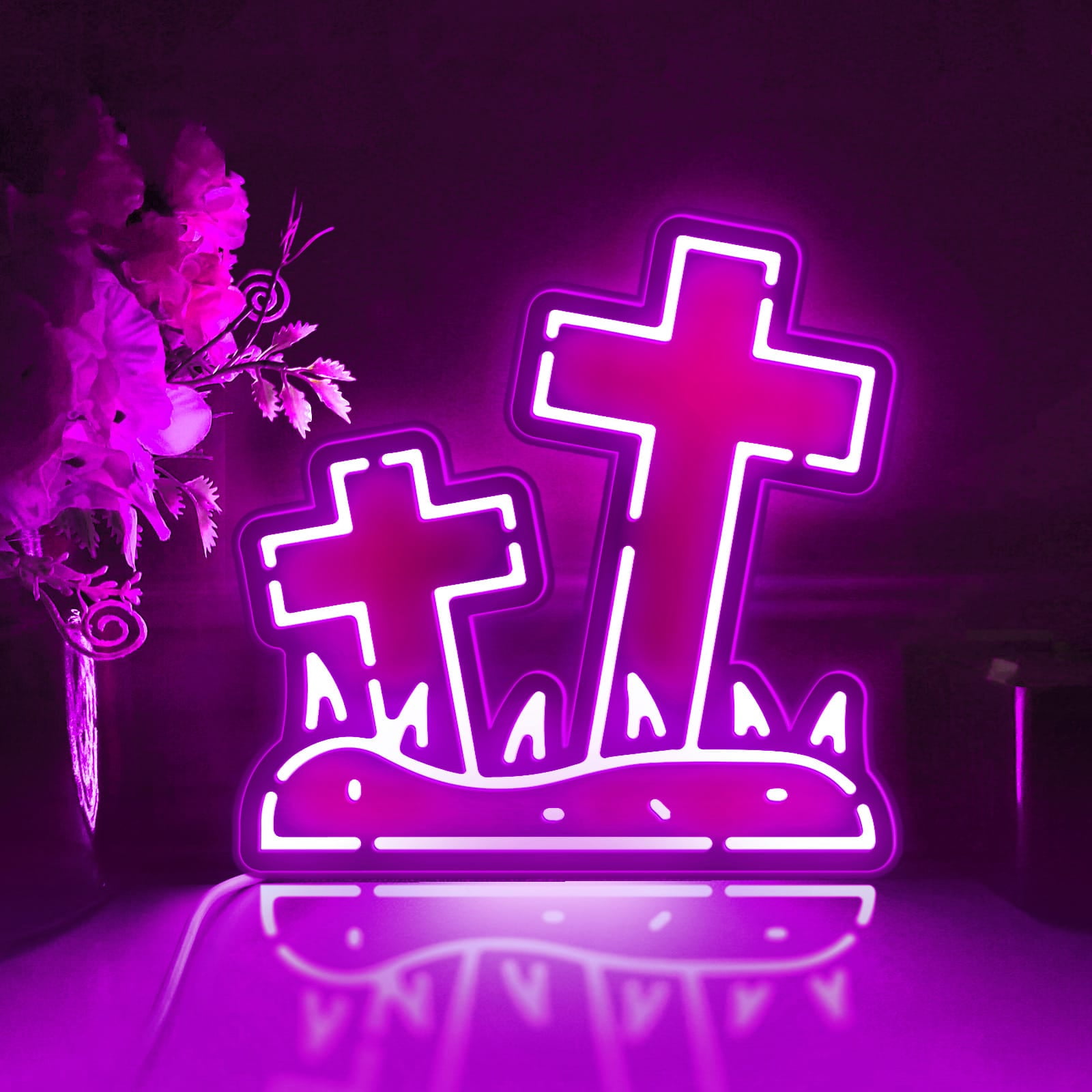 Cross And Tombstone Led Light Box, Dimmable Neon-Like Light Signs USB ...