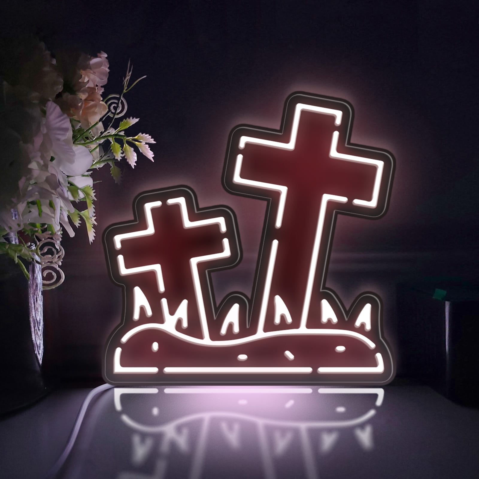 Cross And Tombstone Led Light Box, Dimmable Neon-Like Light Signs USB ...