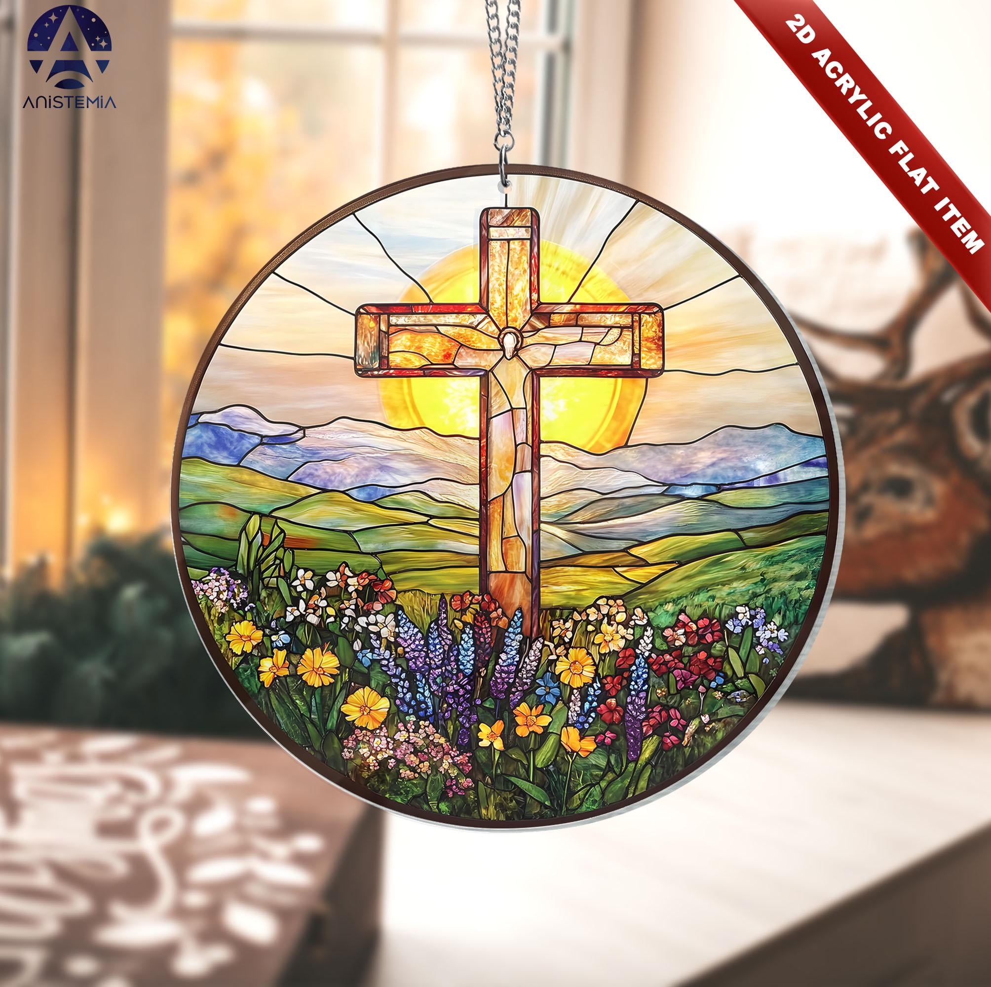 Cross And Wildflowers ACRYLIC Suncatcher, Christian Acrylic Windows ...