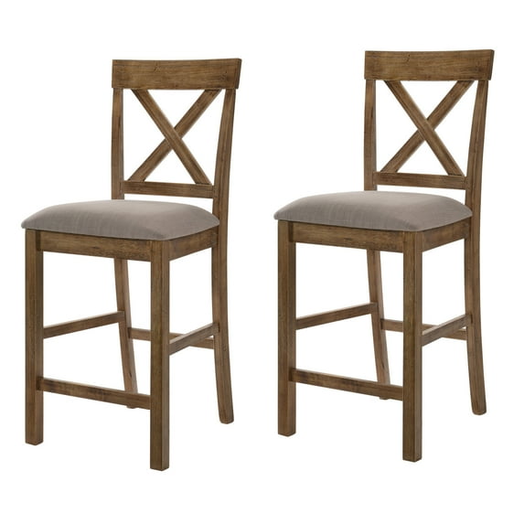 Cross Back Bar Stools in Tan Linen - Counter Height, 2 Piece Set ...