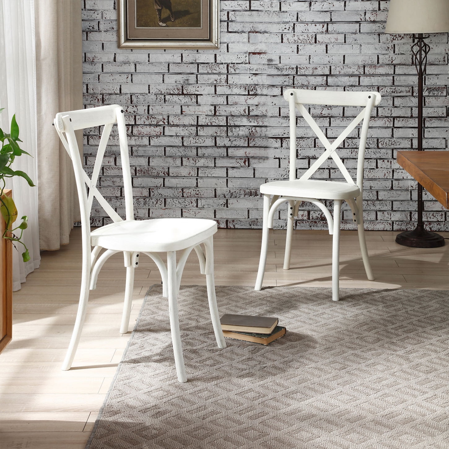 Cross Back Chair Set of 2, Dining Chair Furniture Sturdy X-Back Wooden ...