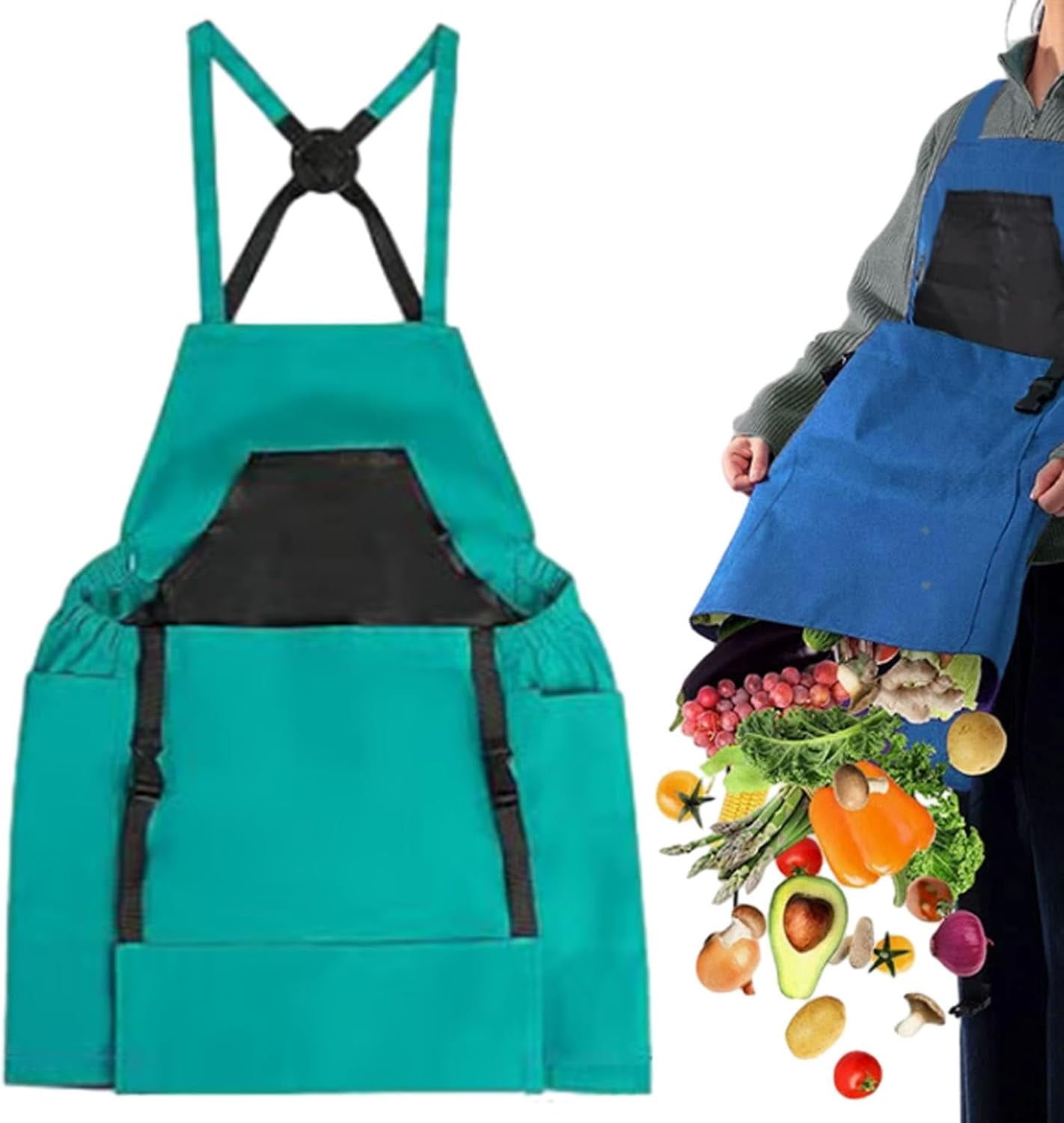 Cross Back Gardening Apron with Deep Kangaroo Release Pockets, Garden Apron for Women Men ...