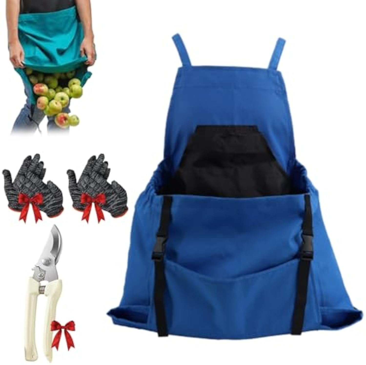 Cross Back Gardening Apron with Deep Kangaroo Release Pockets, Picking Large Pocket Vegetable ...