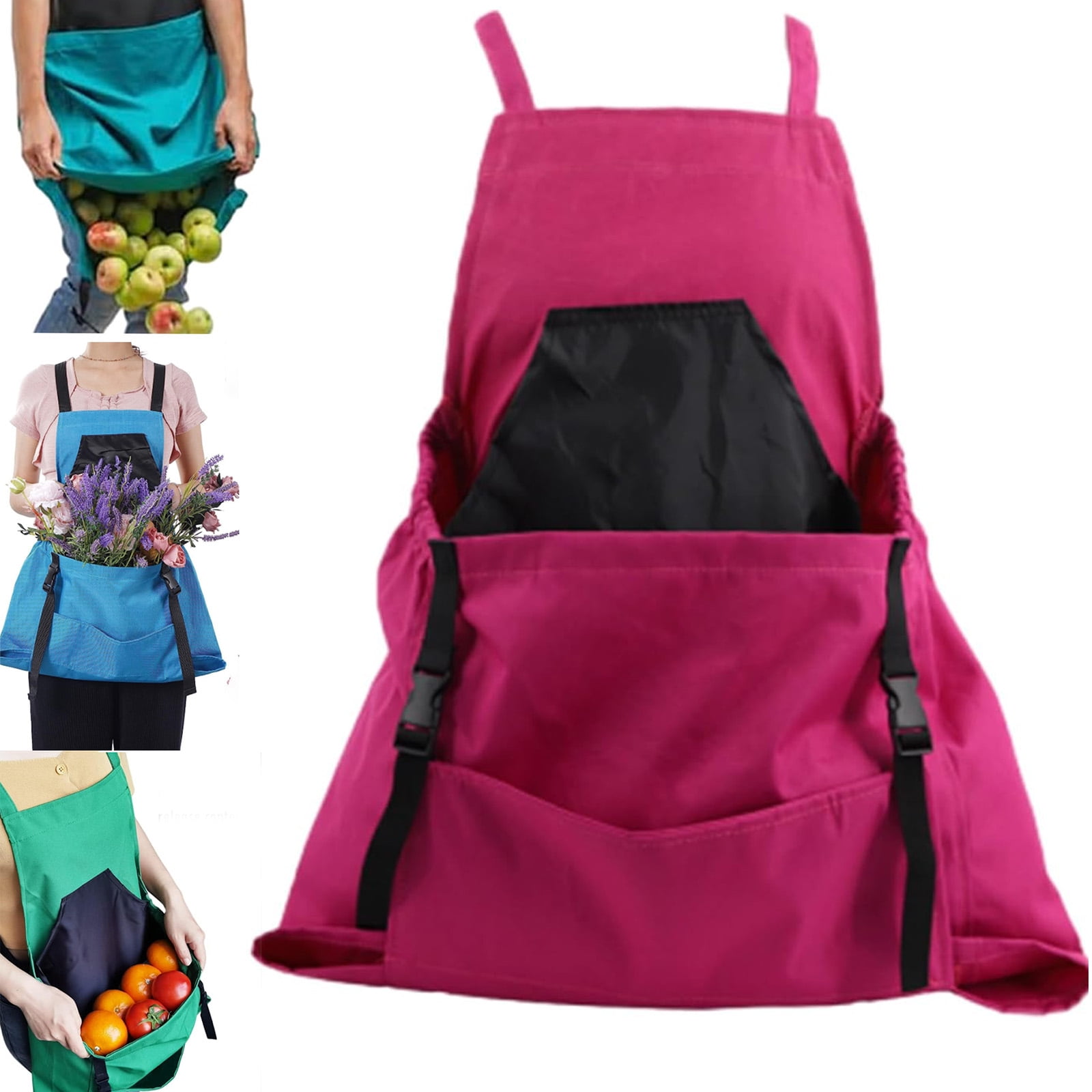 Cross Back Gardening Apron with Deep Kangaroo Release Pockets, Picking Large Pocket Vegetable ...