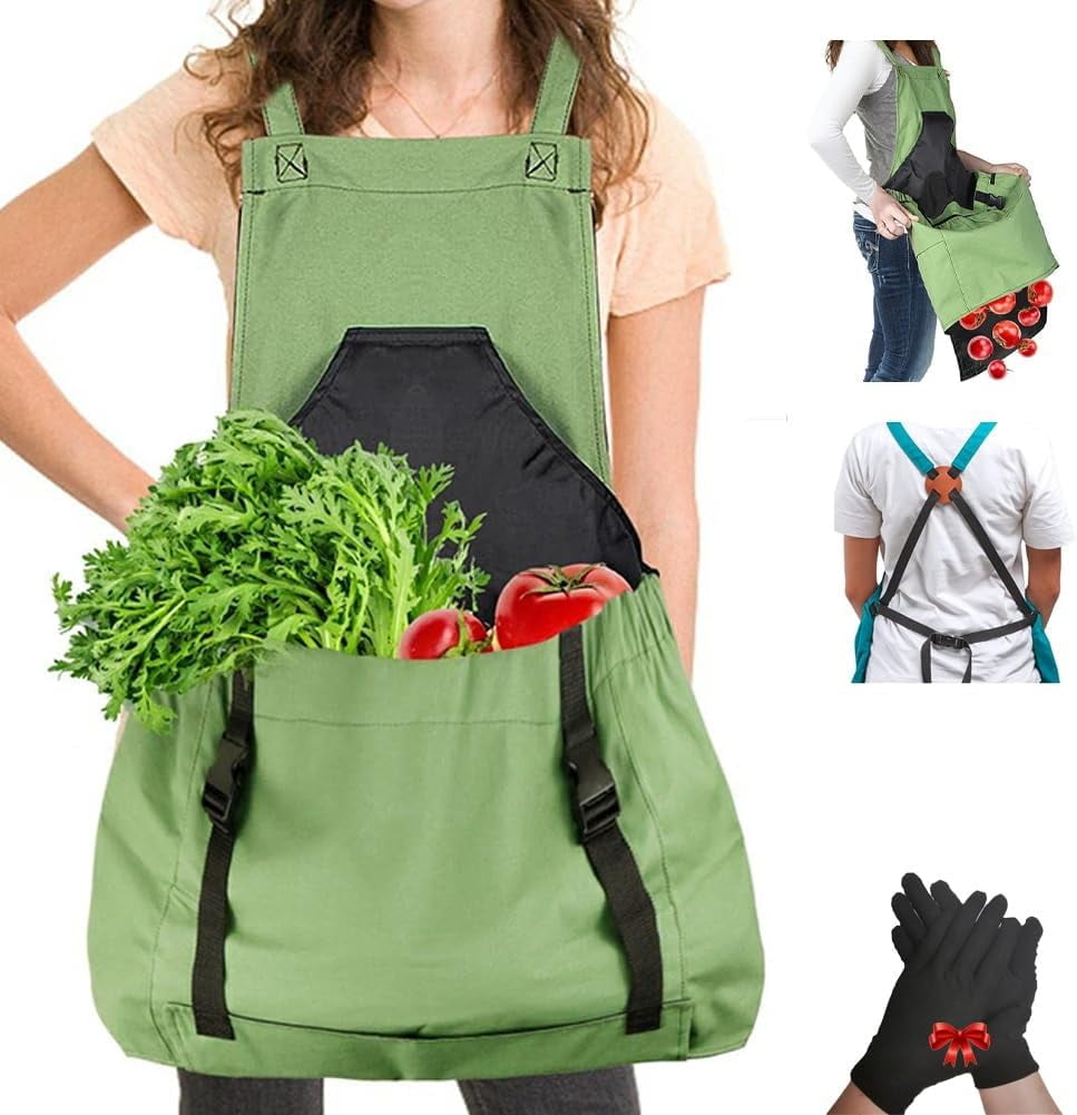 Cross Back Gardening Apron with Deep Kangaroo Release Pockets, Women Garden Aprons with Pockets ...
