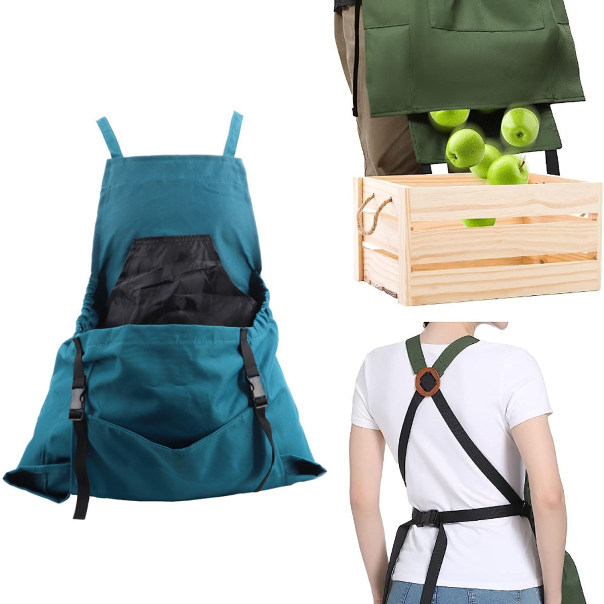 Cross Back Gardening Apron with Deep Kangaroo Release Pockets for Harvesting, Garden Apron Pouch ...