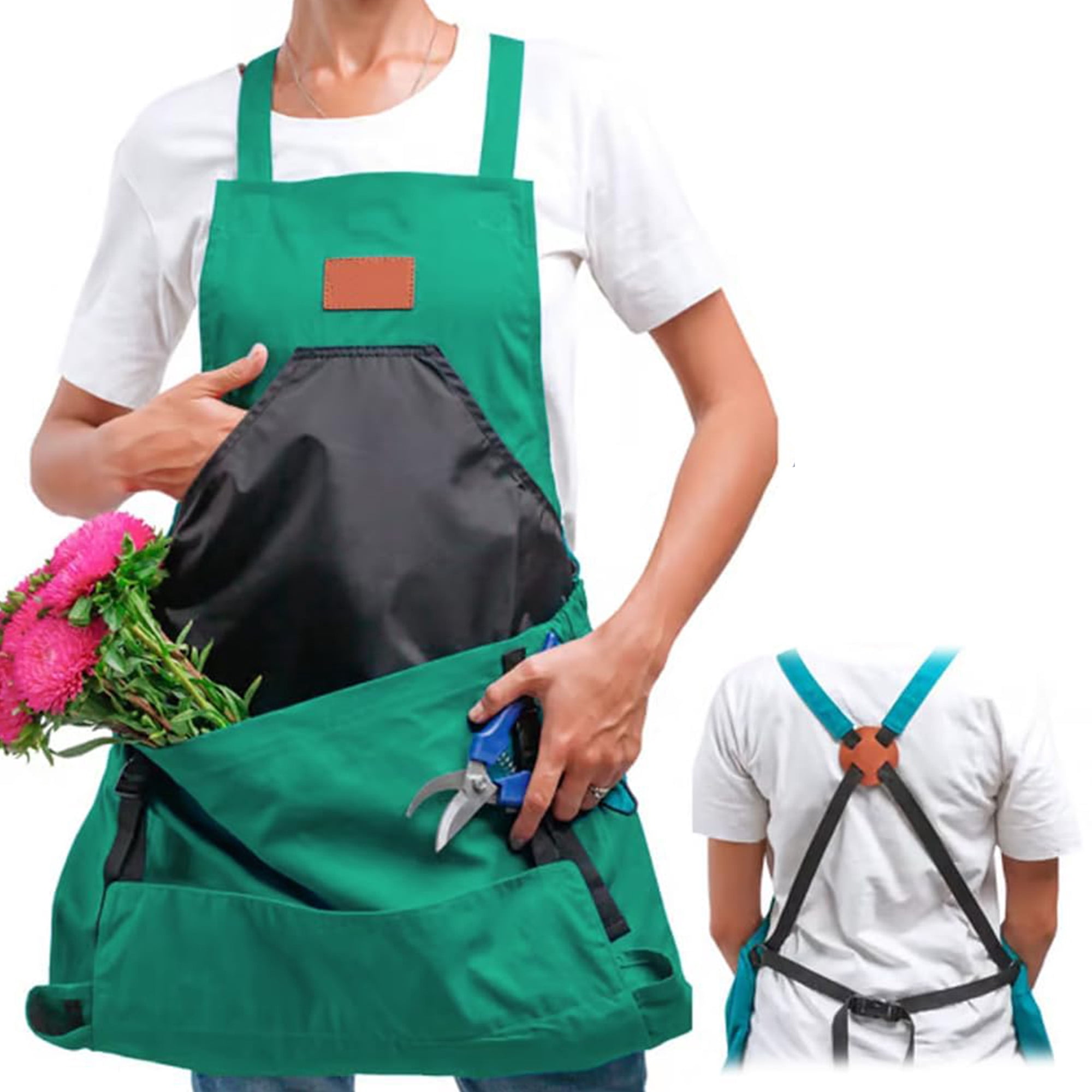 Cross Back Gardening Apron with Deep Kangaroo Release Pockets for ...