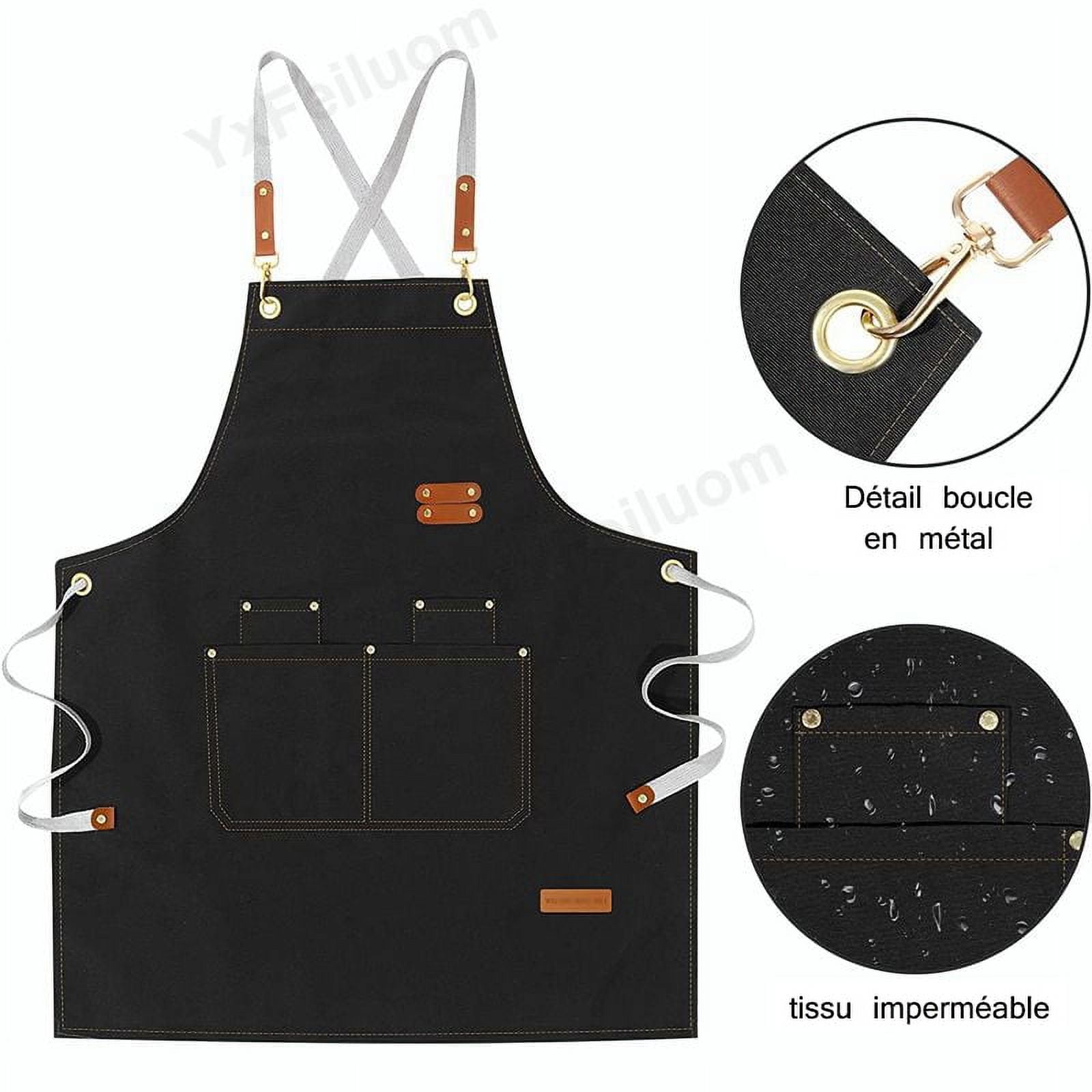 Cross Back Kitchen Apron Waterproof Canvas Chef Apron With Large Pocket ...
